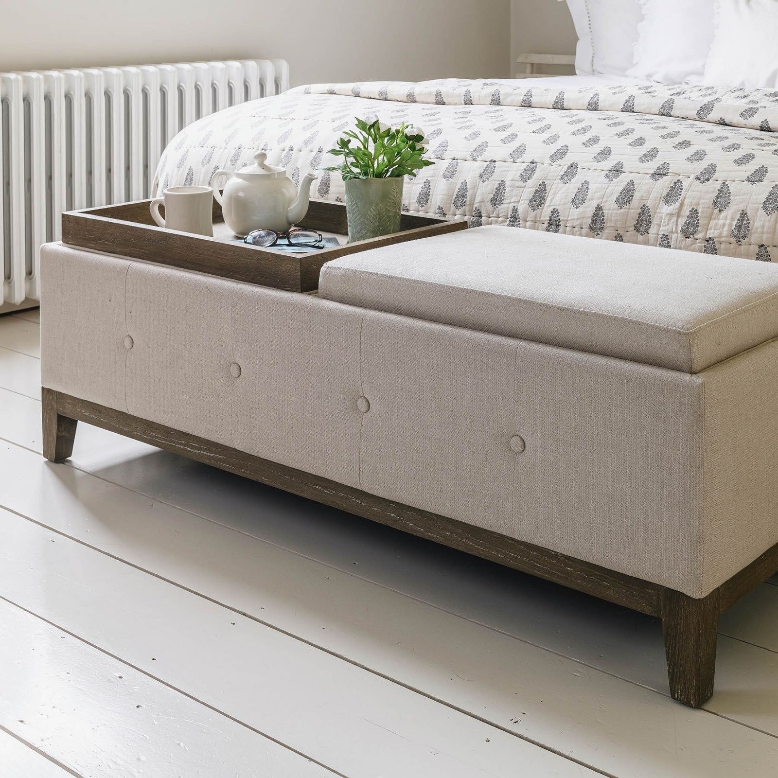 Neutral Linen Tray Ottoman Cotswold Luxe