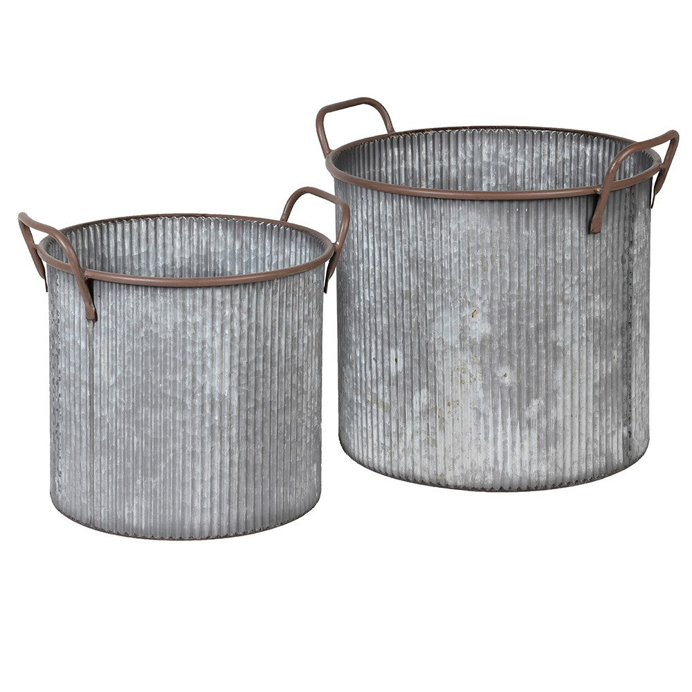 Set Of 2 Metal Ribbed Planters – Cotswold Luxe